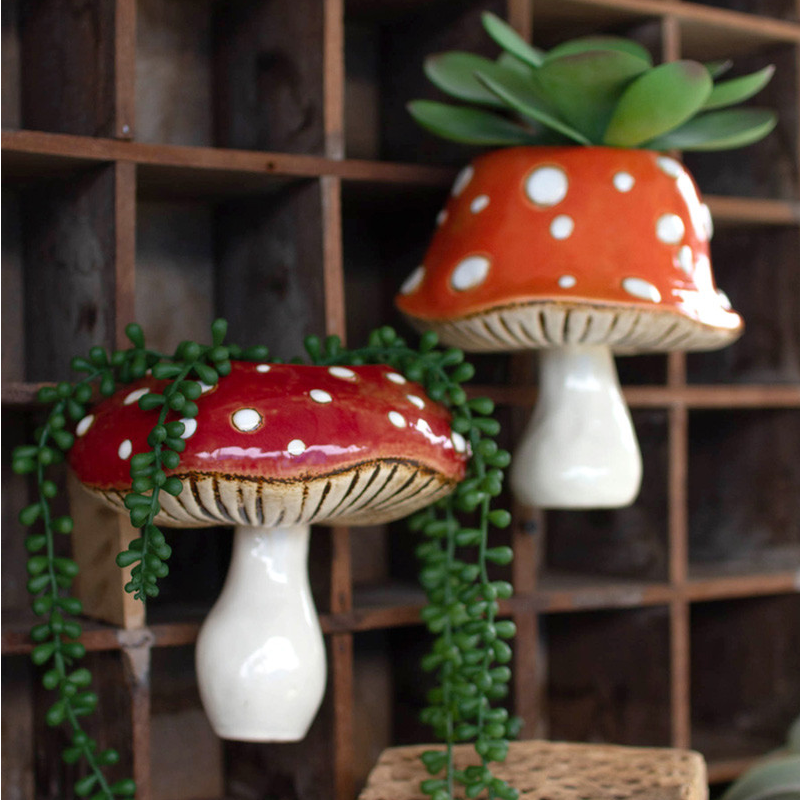 Ceramic Toadstool Wall Planters – Whimsical Hanging Planters – Crackle ...